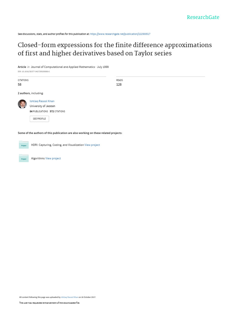 Closed-Form Expressions For The Finite Difference | PDF | Derivative | Numerical Analysis