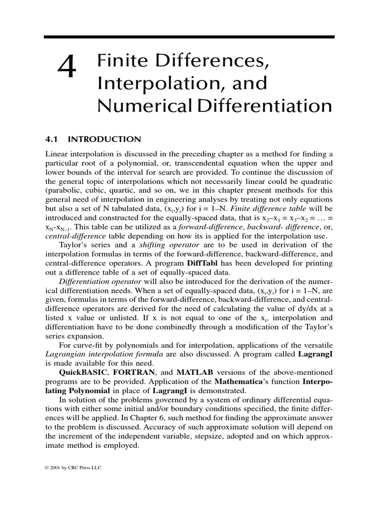 Chapter 4 Finite Differences Interpolation and Numerical Differentiation - 2001 | PDF | Finite ...