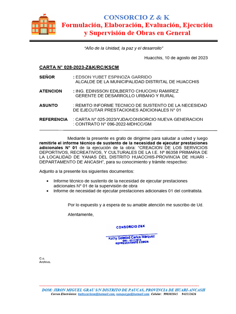 Carta #028-2023 Remito Informe Adciional 01 | PDF