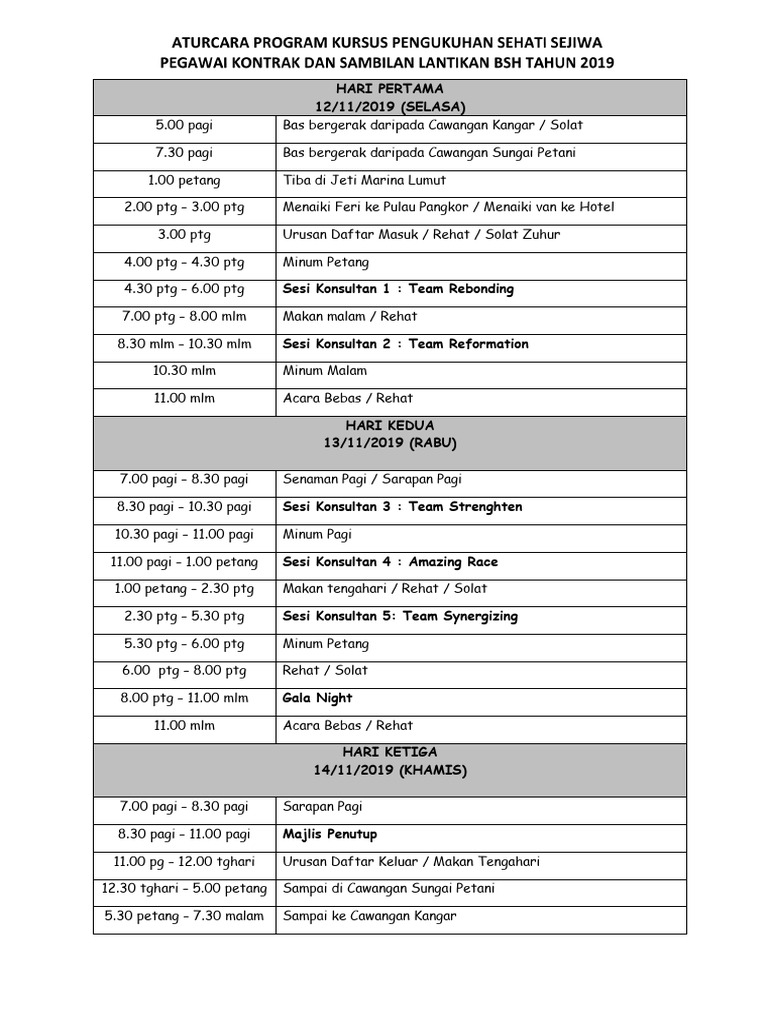 Pulau Pangkor Team Building Itinerary | PDF