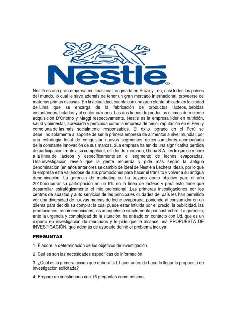 Caso Nestlé | PDF | Hacerse un nido | Business