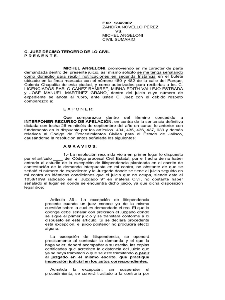 Agravios Apelacion | PDF | Sentencia (ley) | Demanda judicial