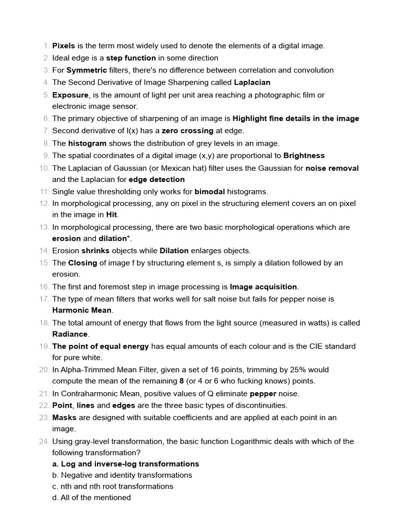 Image Processing Summary | PDF | Imaging | Multidimensional Signal Processing