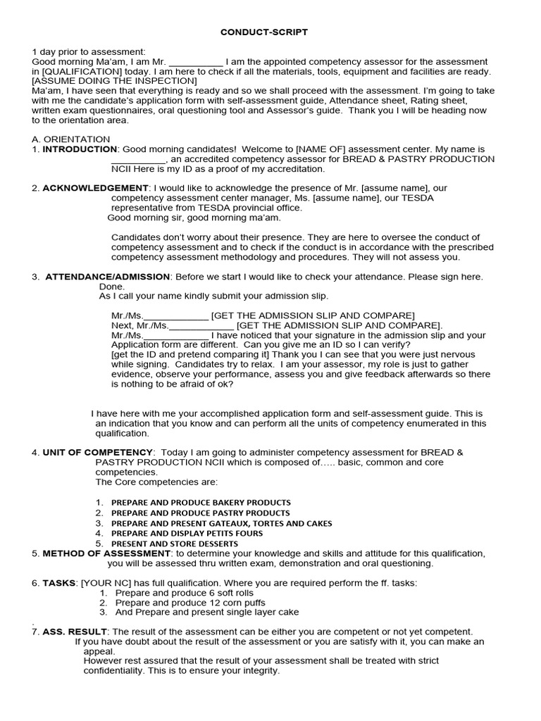 Script For Conduct | PDF