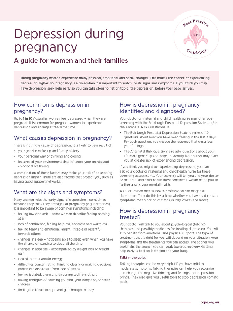 Antenatal Depression - Consumer Fact Sheet | PDF | Major Depressive ...