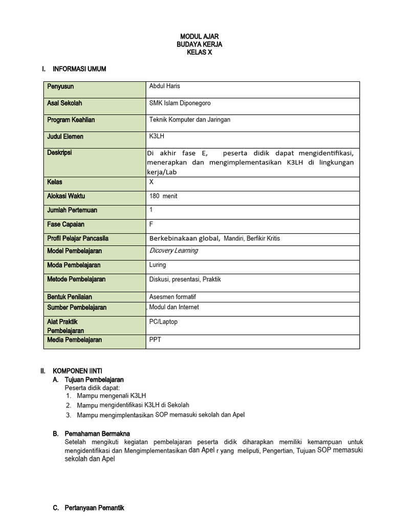 Modul Ajar - K3LH | PDF