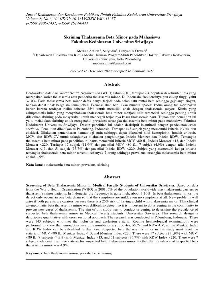 Skrining Thalassemia Beta Minor Pada Mah | PDF | Pengembangan Diri ...