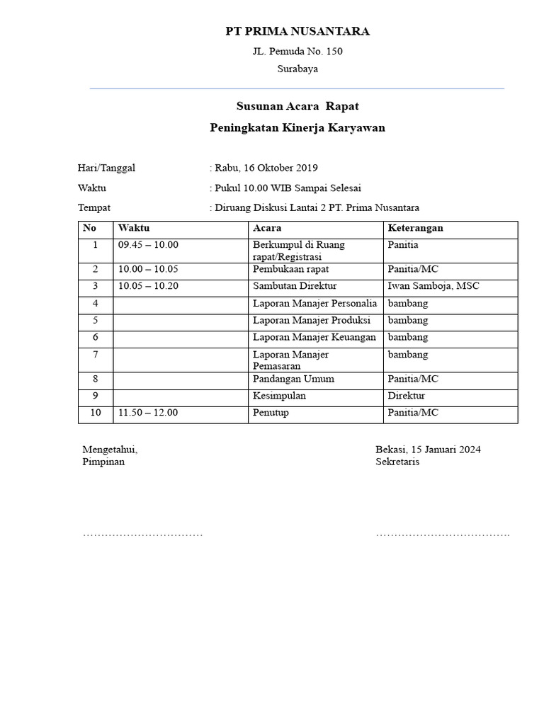 Susunan Acara Rapat Pdf