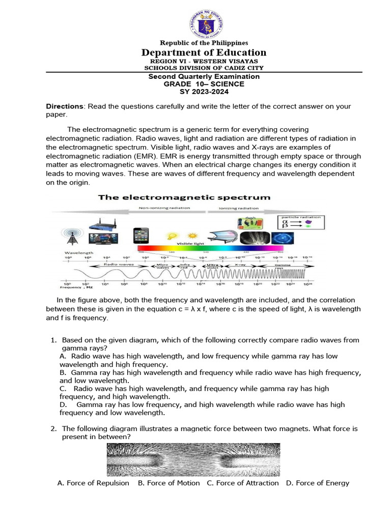 Grade 10 Science Exam: Electromagnetic Concepts | PDF | Electromagnetic ...