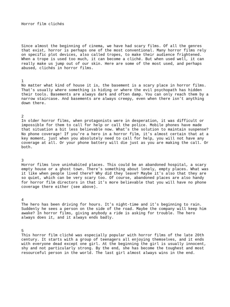 Horror Film Clichés Explained | PDF