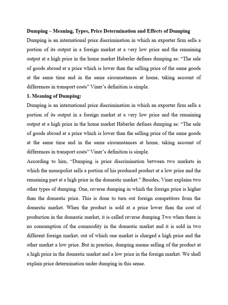 Dumping | PDF | Dumping (Pricing Policy) | Monopoly