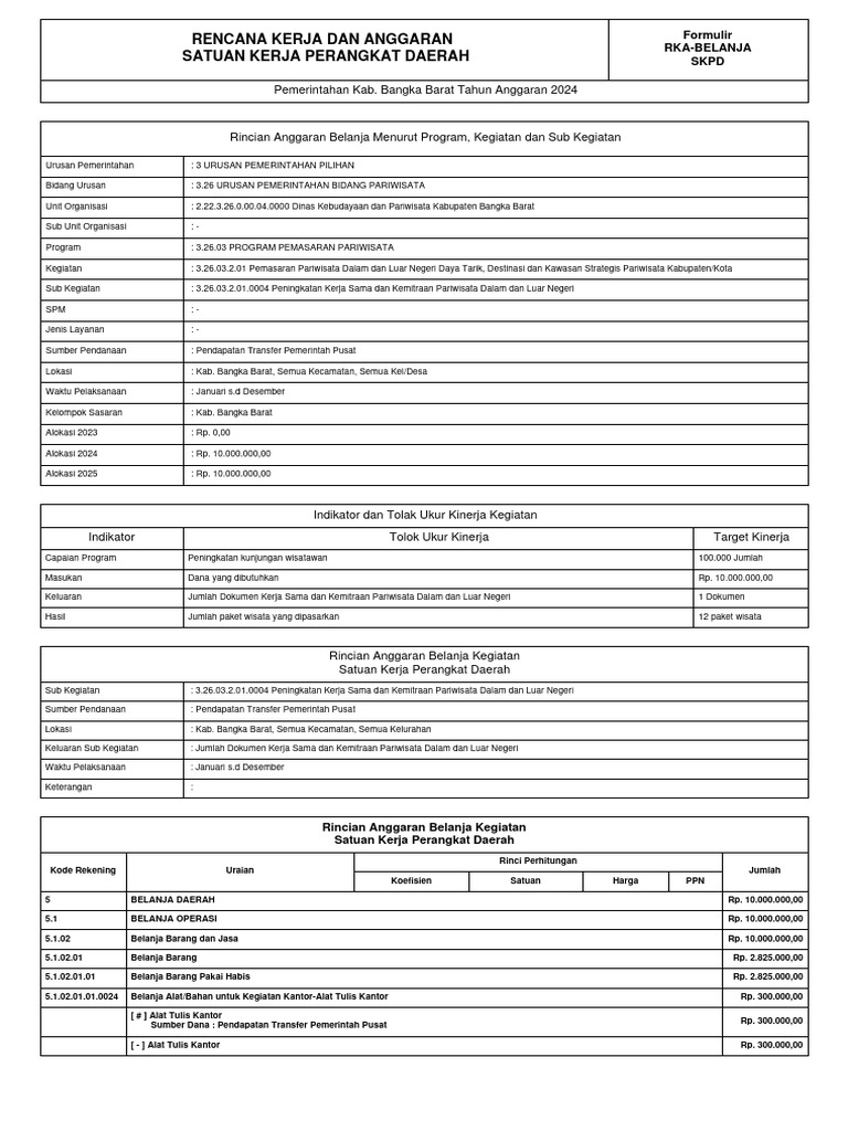 RKA Rincian Belanja 3.26.03.2.01.0004 Peningkatan Kerja Sama Dan ...