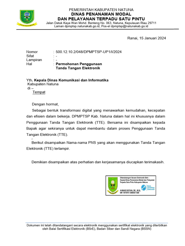 Surat Penggunaan Tte - Signed | PDF