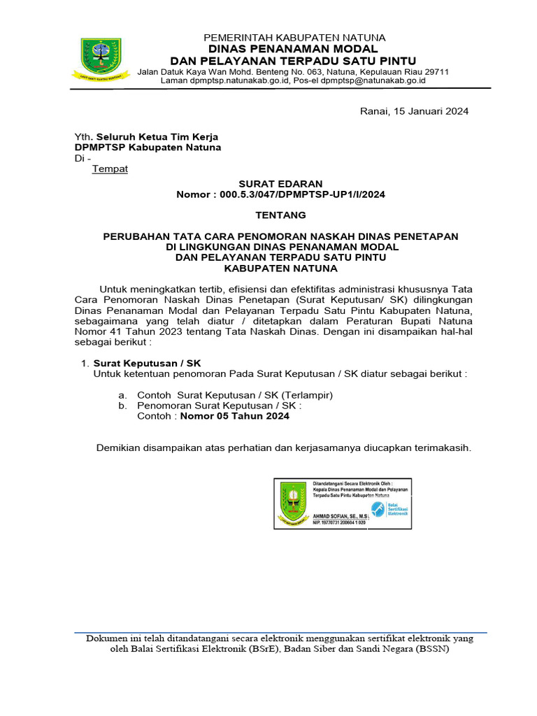 Surat Edaran Tata Cara Penomoran SK 2024 | PDF | Pengelolaan Keuangan & Uang