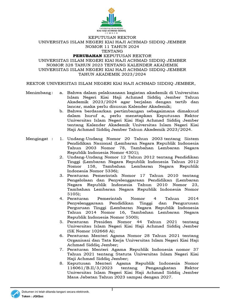 SK Revisi Kalender Akademik 2023-2024 (JQtQuc) | PDF