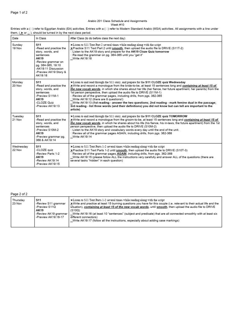 Week 10 Schedule Teacher's | PDF | Human Communication | Linguistics