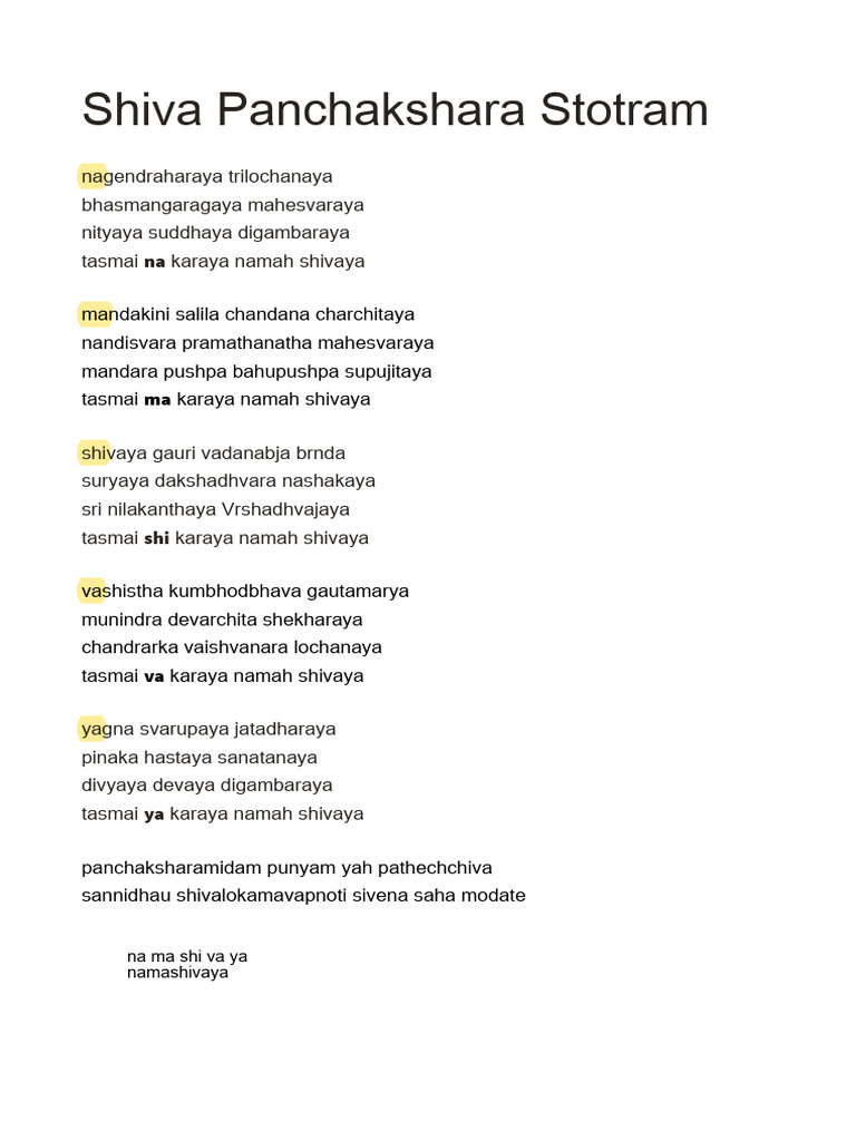 Shiva Panchakshara Stotram | PDF