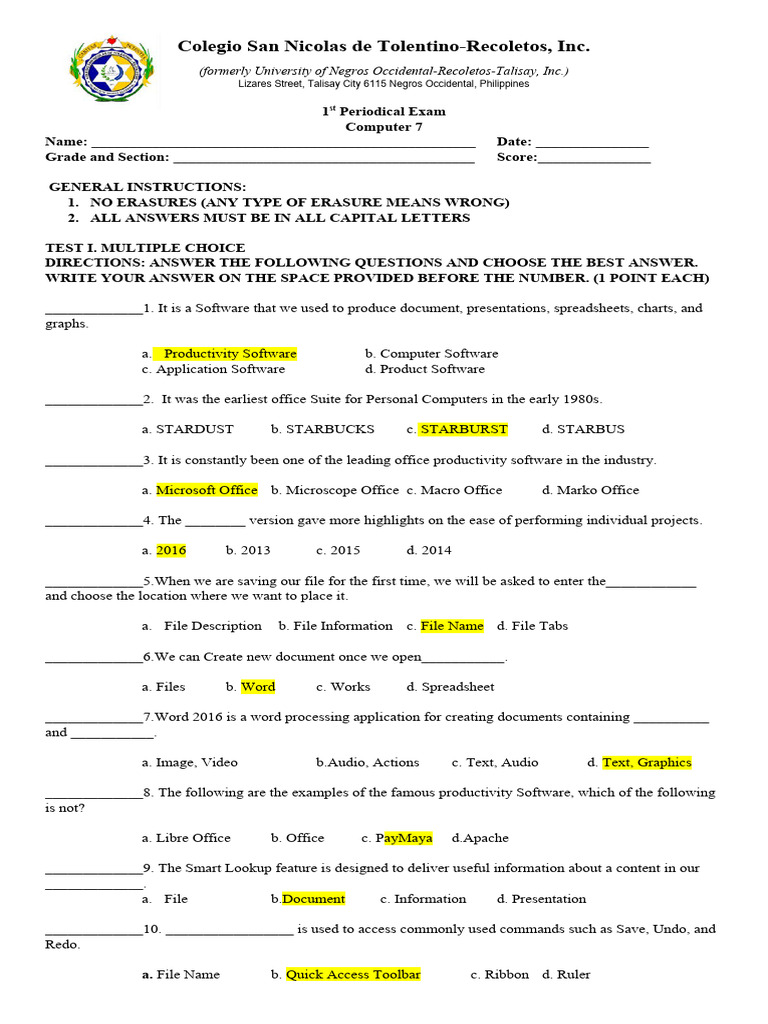 1st Periodical Exam Computer 7 | PDF | Software | Computer File