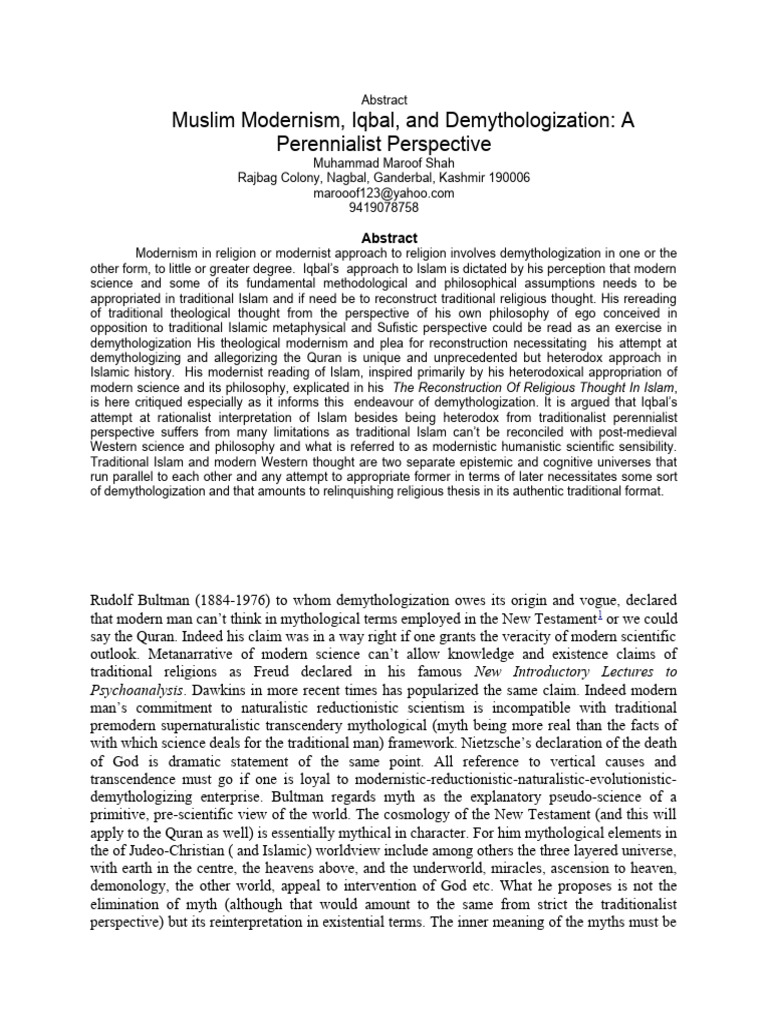 M.M. Shah - Muslim Modernism, Iqbal, and Demythologization, A ...