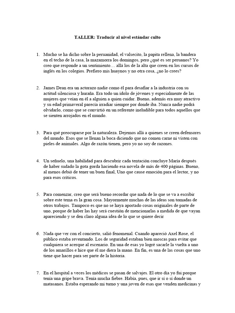 Taller TRADUCCIÓN A ESTÁNDAR CULTO | PDF | Léxico