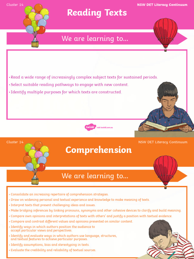 NSW Literacy Continuum: Cluster 14 Overview | PDF | Reading ...