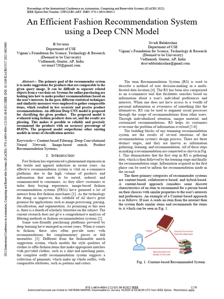 An Efficient Fashion Recommendation System Using A Deep CNN Model | PDF | Deep Learning ...