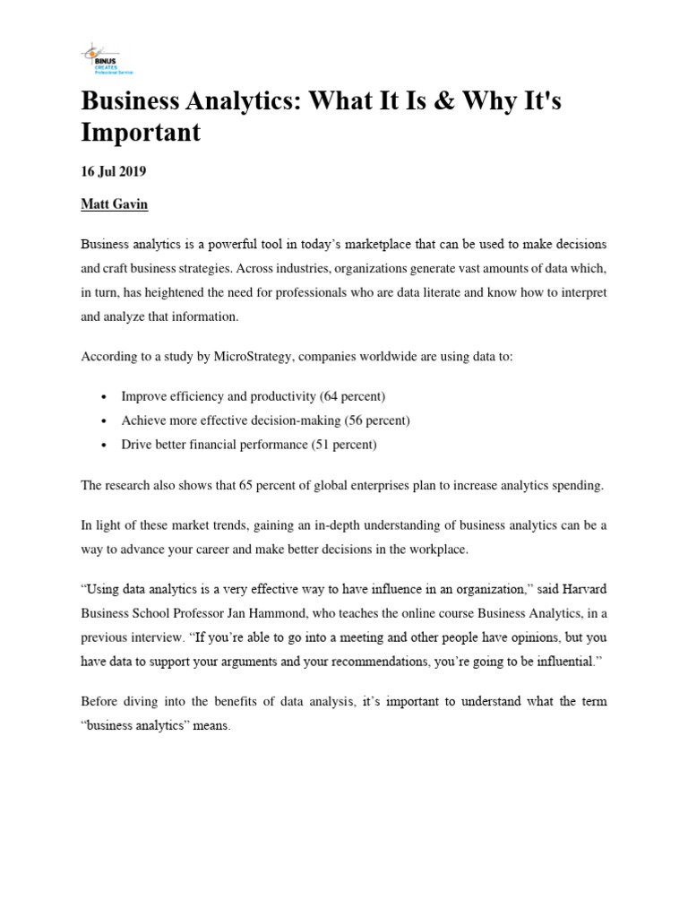 Pre Reading Analythical Thinking 2 Binus Creates Professional Services Pdf Analytics 