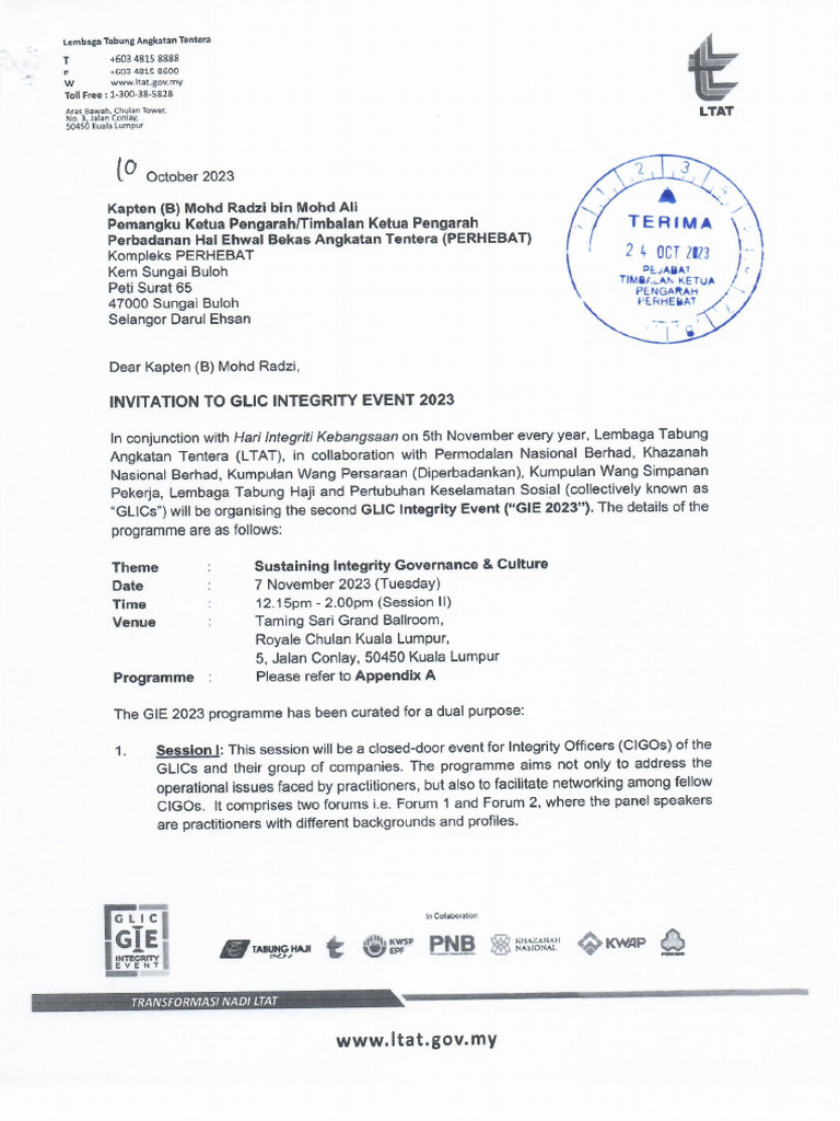 Invitation To Glic Integrity Event 2023 | PDF