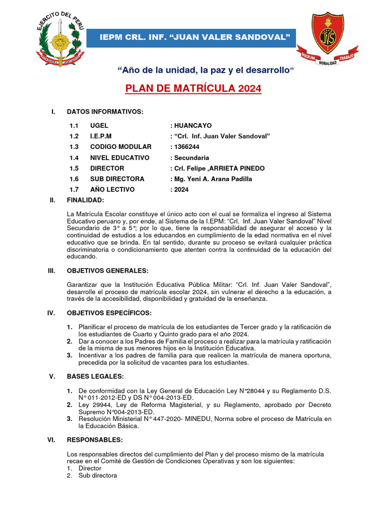Plan de Matr CRL Inf Jvs 2024 | PDF