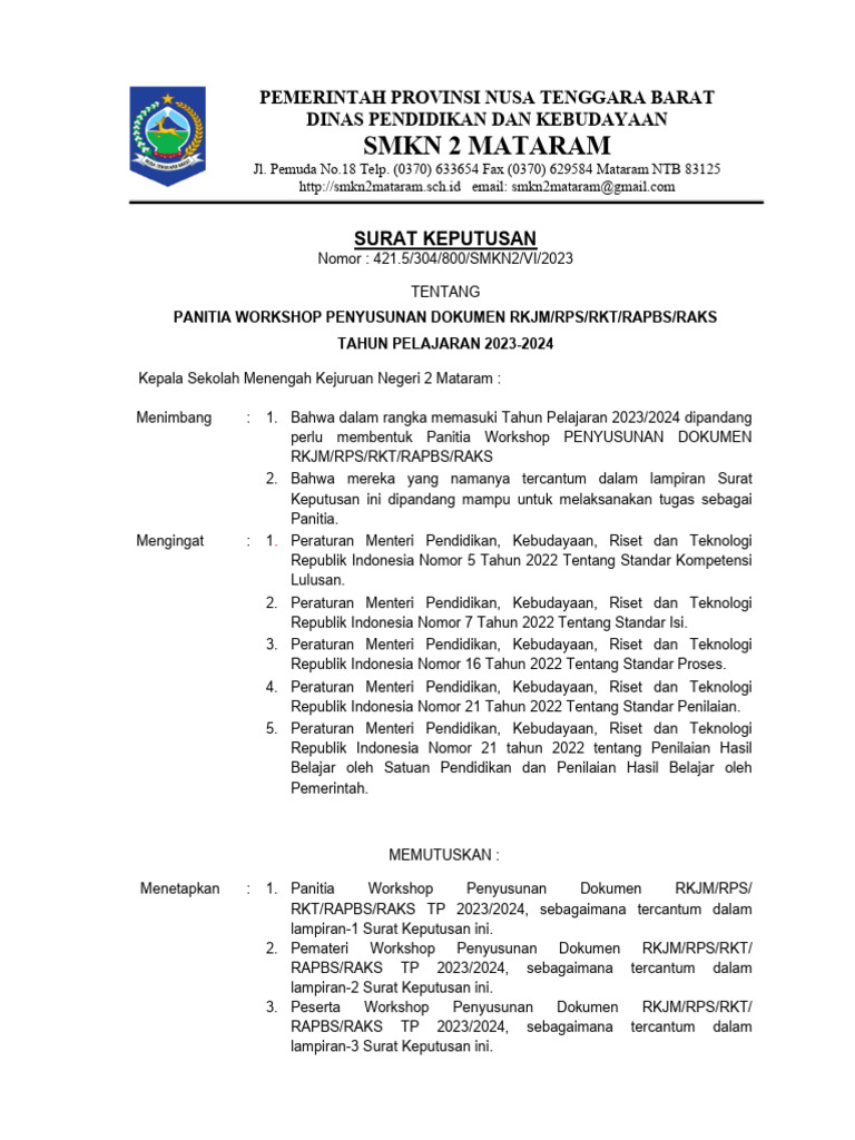 SK Workshop Awal Tahun 2023-2024-1 | PDF