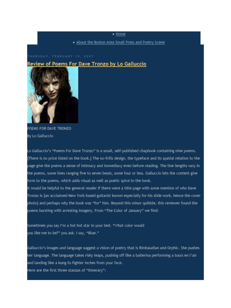 Poems For Dave Tronzo Review | PDF | Poetry