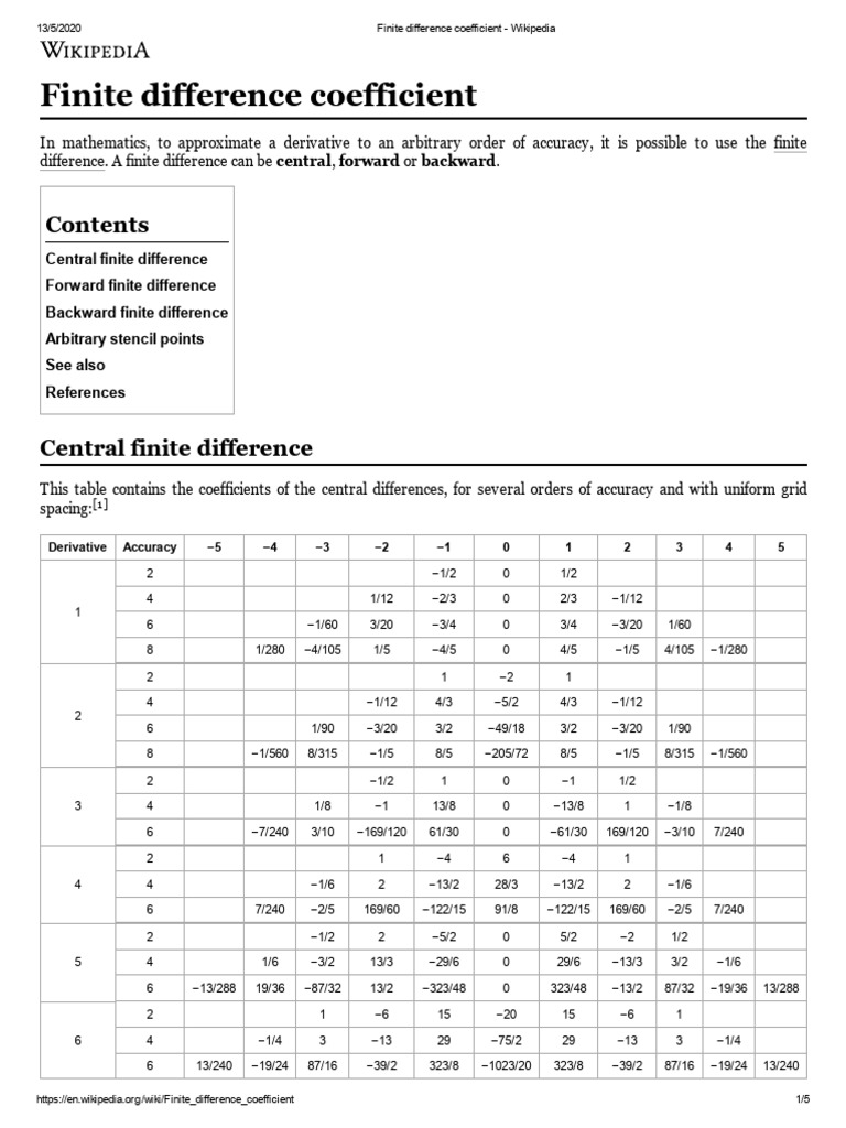 Finite Difference Coefficient Wikipedia Pdf Finite Difference Algorithms