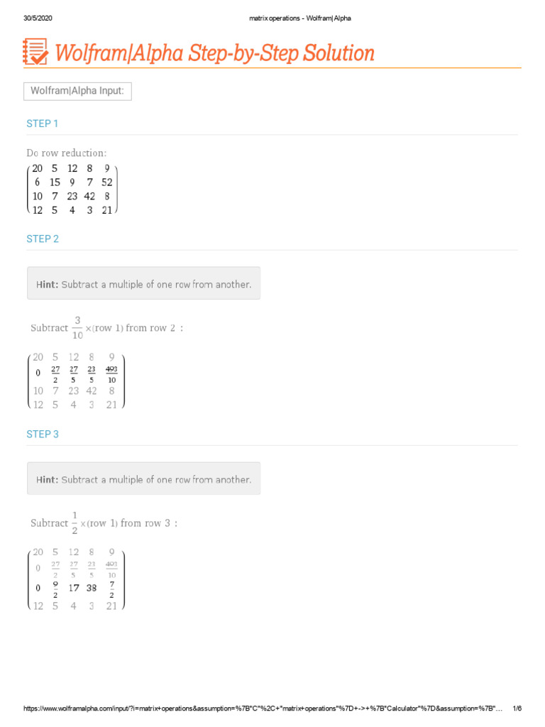 Gauss-Jordan Elimantion - Wolfram - Alpha | PDF