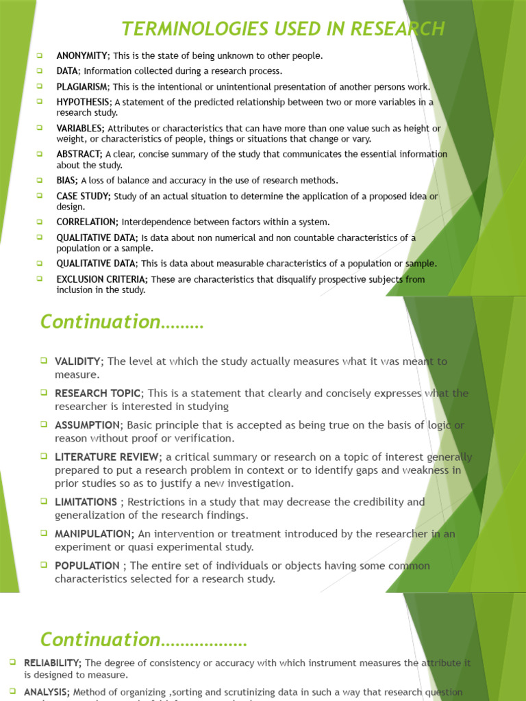 Terminologies Used in Research | PDF | Validity (Statistics) | Sampling ...