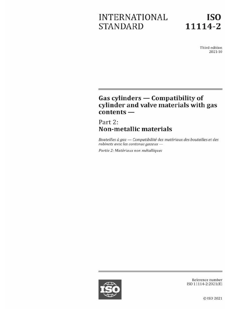 ISO 11114 2 2021 Gas Cylinders Compatibility of Cylinder and Valve | PDF