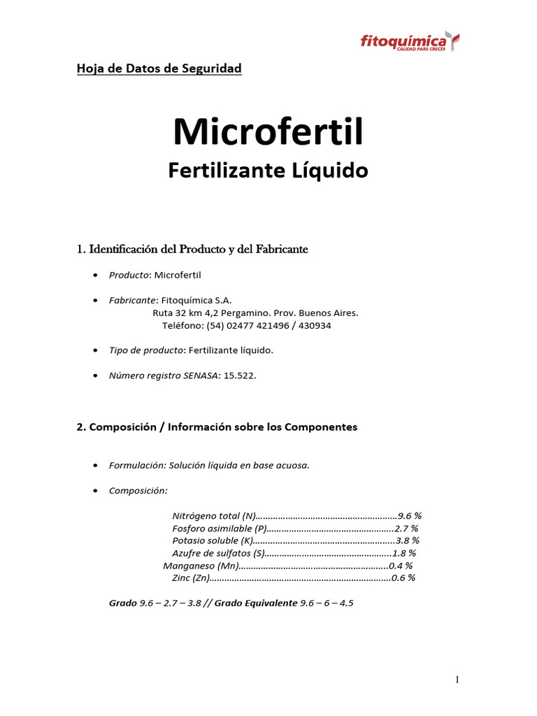 Hoja Seguridad Microfertil | PDF | Fertilizante | Agua