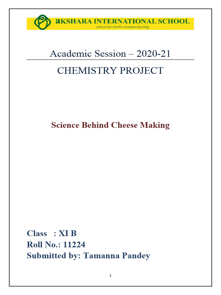 Investigatory Project Chemistry Template | PDF | Cheesemaking | Cheese