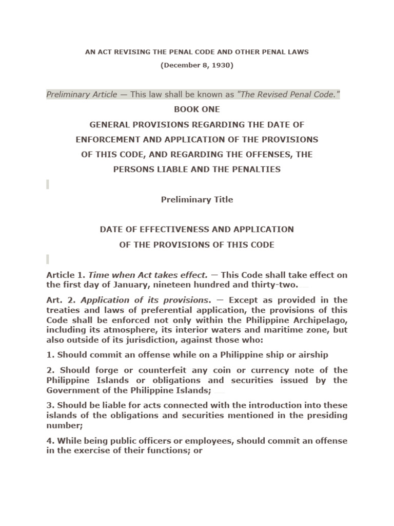 An Act Revising The Penal Code and Other Penal Laws | PDF | Criminal ...