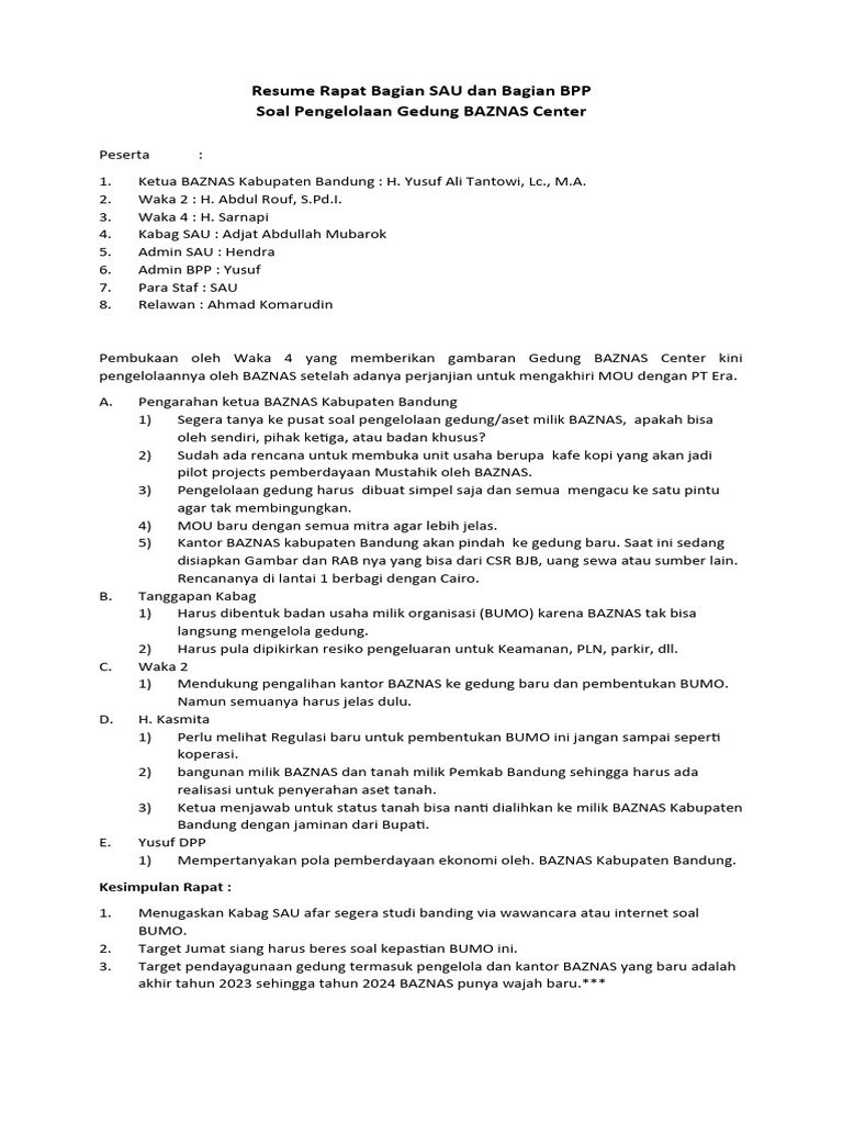 Resume Rapat Bagian SAU Dan Bagian BPP | PDF