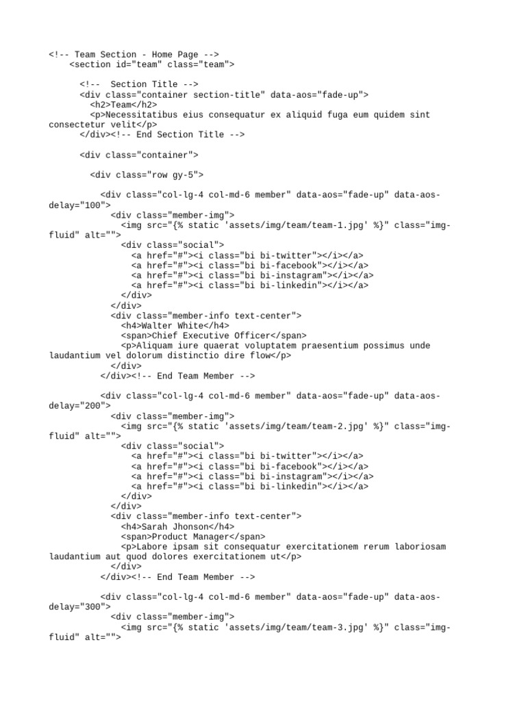 Team Section - Home Page - | PDF