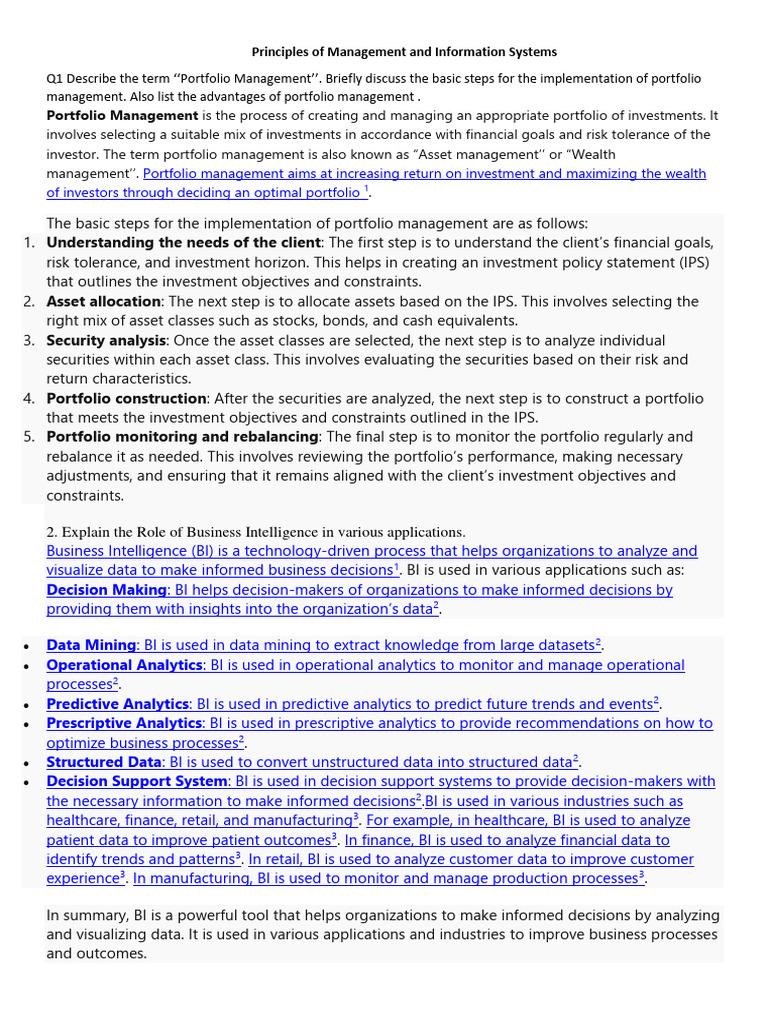 Principles of Management and Information Systems | PDF | Business ...