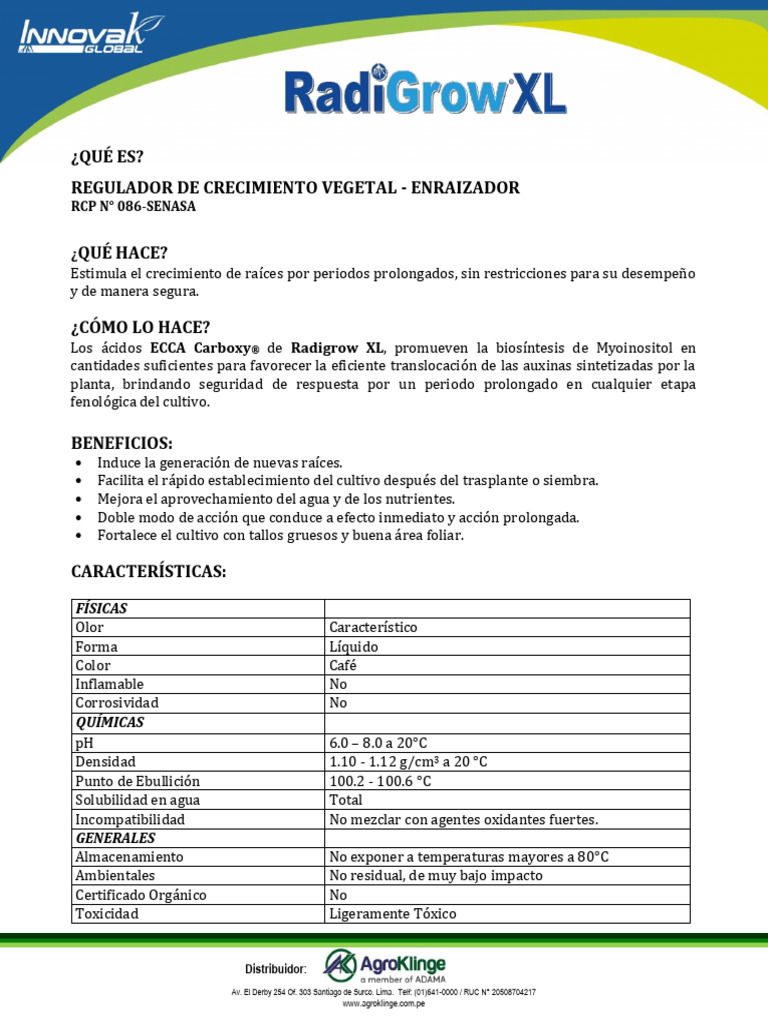 Ficha Técnica Radigrow XL | PDF | Agua | Química