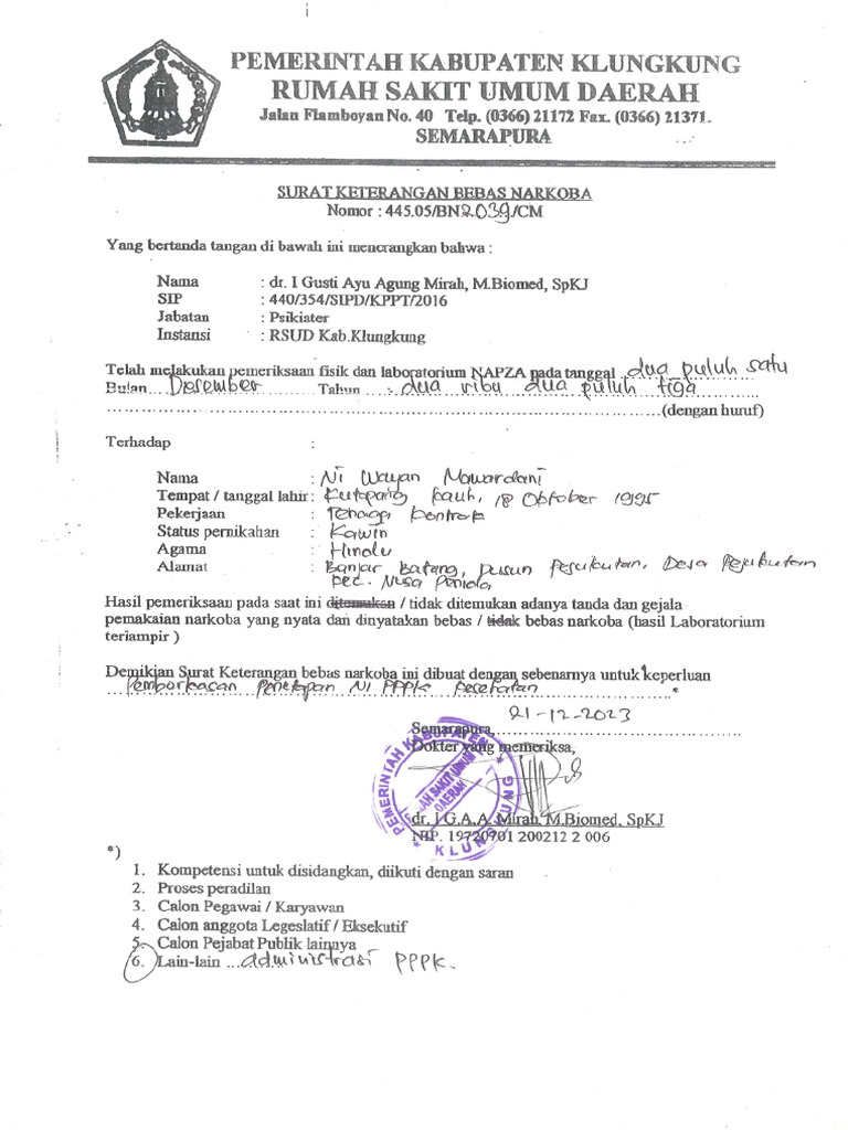 Surat Keterangan Bebas Narkoba - 11zon | PDF