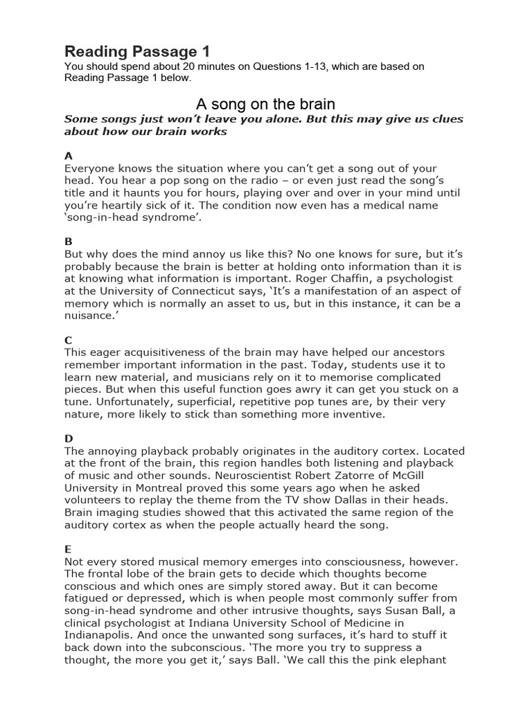 RDG Practice 72 A Song in The Brain | PDF | Memory | Video Games