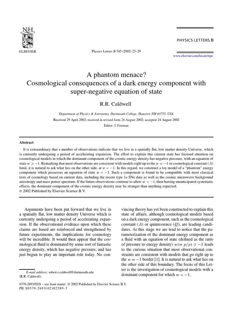 A Phantom Menace? Cosmological Consequences of A Dark Energy Component ...