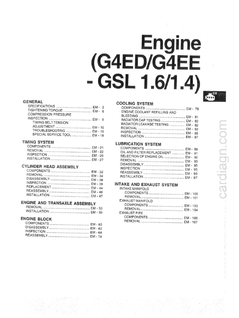 2006 Hyundai Getz - ENGINE (G4ED - G4EE - GSL 1.6 - 1.4) - PDF Download | PDF