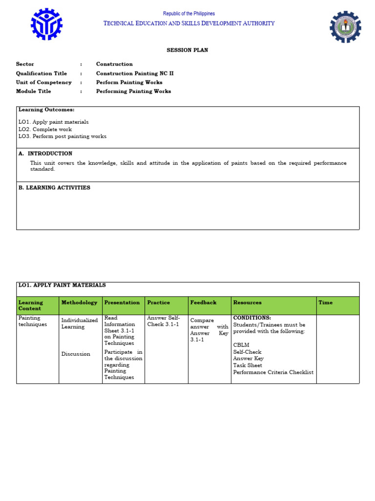 Construction Painting NC II Session Plan | PDF | Secondary Sector Of ...