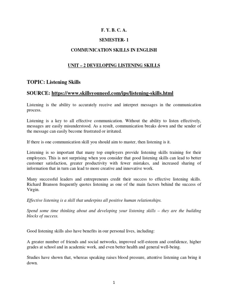 Fybca Cs Unit 2 Pdf Empathy Communication