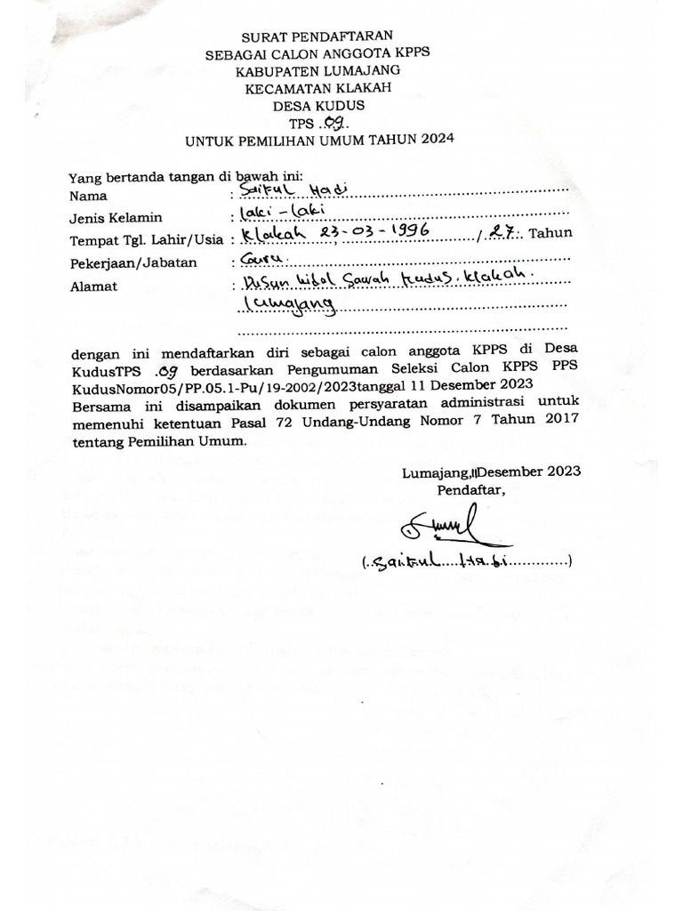 Pendaftaran Saiful Hadi | PDF