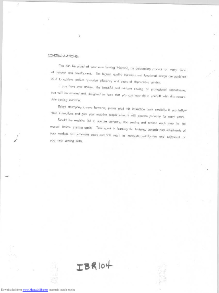 Riccar R104 Sewing Machine Instruction Manual | PDF